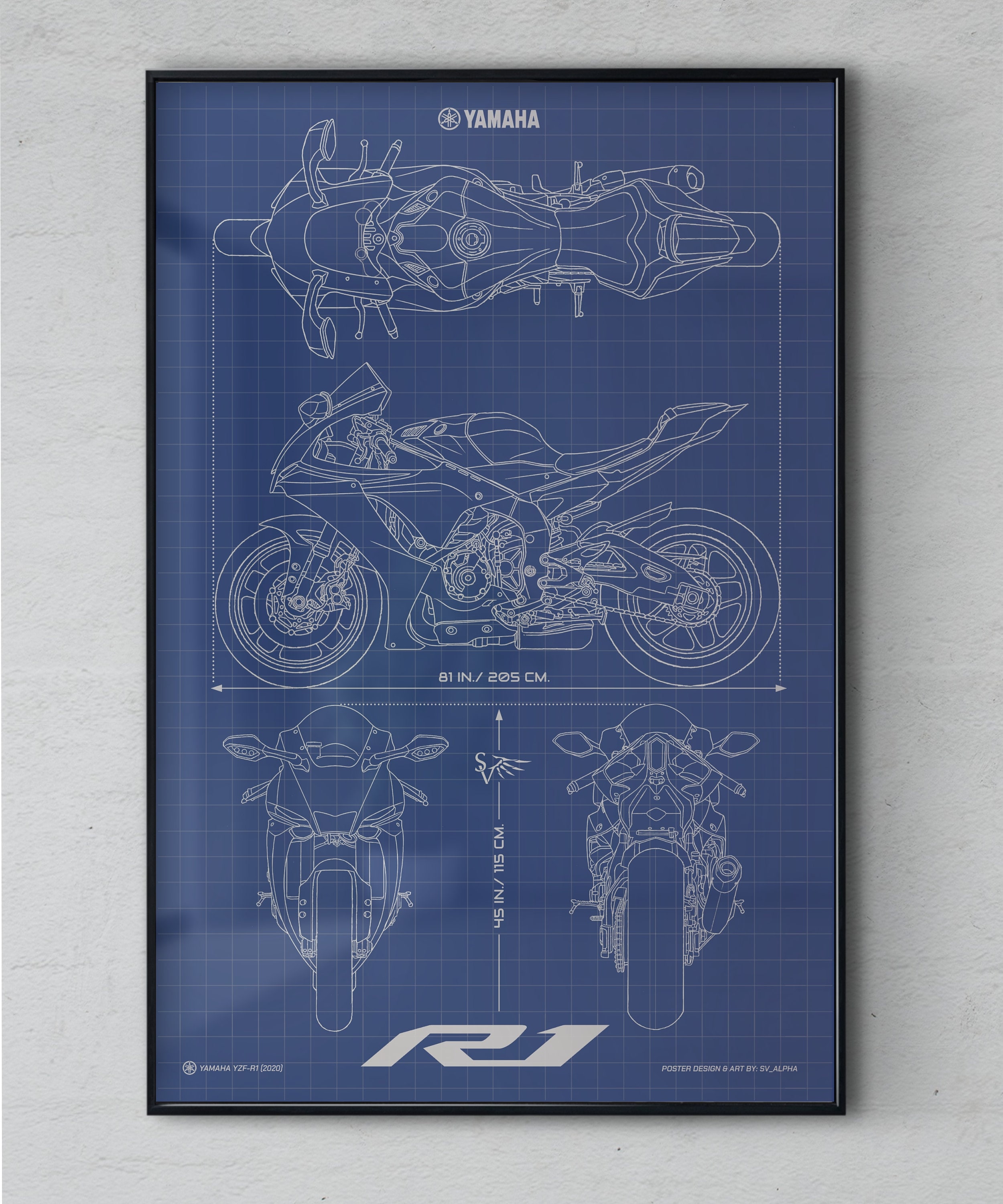Yamaha YZF-R1 (2020) Minimalistic Blueprint - Motorcycle Poster - Etsy