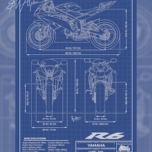 Yamaha YZF-R6 (2013) Informational Blueprint - Motorcycle Poster - Etsy