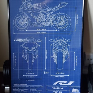 Yamaha YZF-R1 (2015) Informational Blueprint - Motorcycle Poster - Etsy