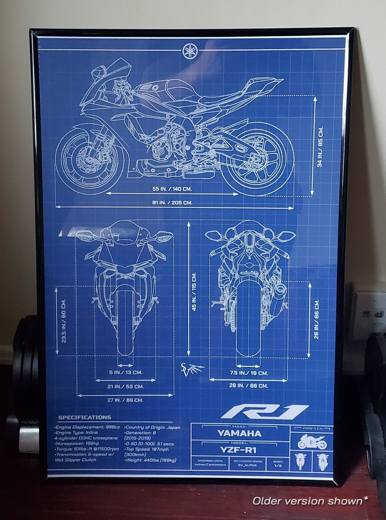 Yamaha YZF-R1 (2015) Informational Blueprint - Motorcycle Poster - Etsy