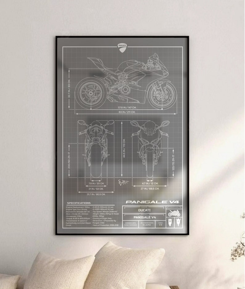 Ducati Panigale V4 (2018) Informational Blueprint - Motorcycle Poster ...