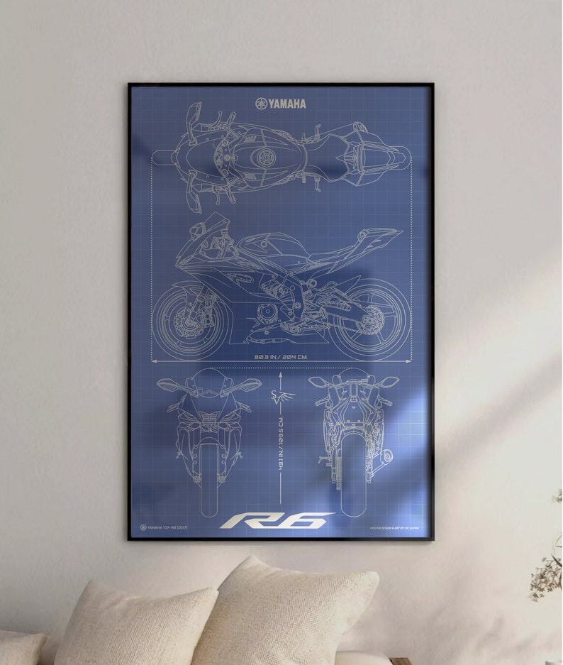 Yamaha YZF-R6 (2017) Minimalistic Blueprint - Motorcycle Poster - Etsy