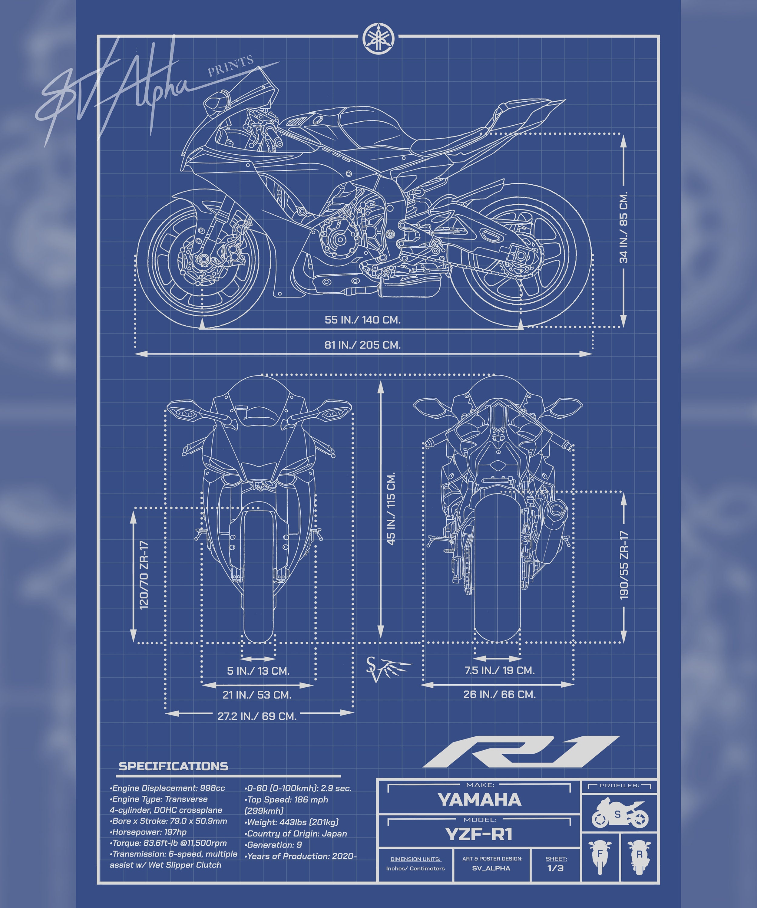 Yamaha YZF-R1 (2020) Informational Blueprint - Motorcycle Poster - Etsy