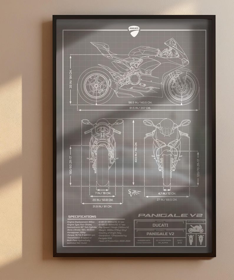 Ducati Panigale V2 (2020) Informational Blueprint - Motorcycle Poster ...