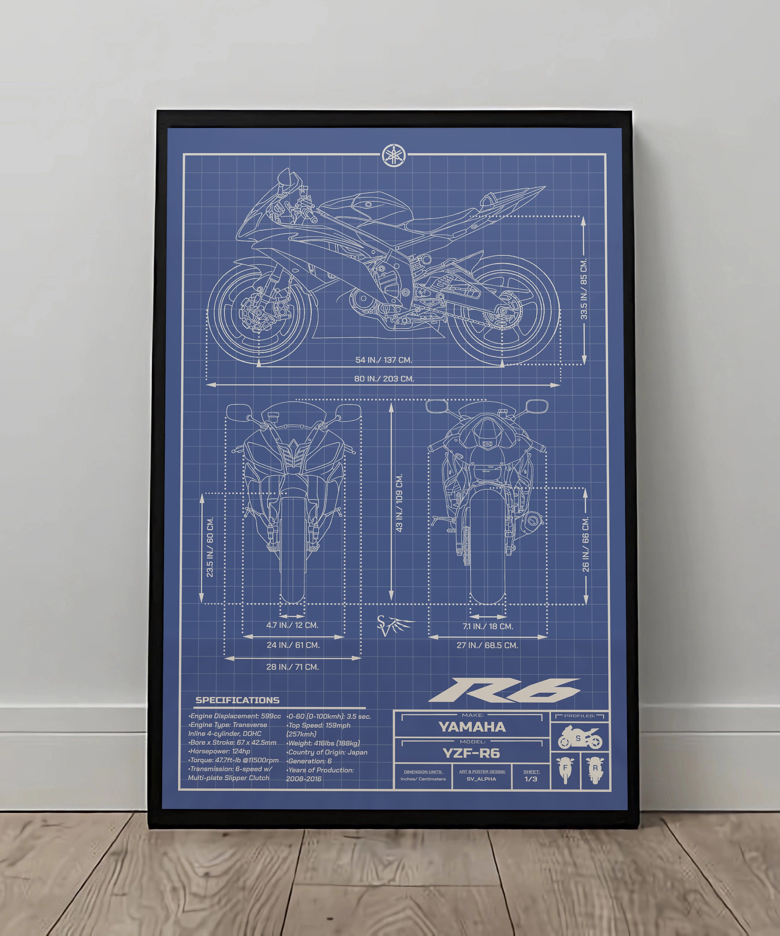 Yamaha YZF-R6 (2013) Informational Blueprint - Motorcycle Poster - Etsy