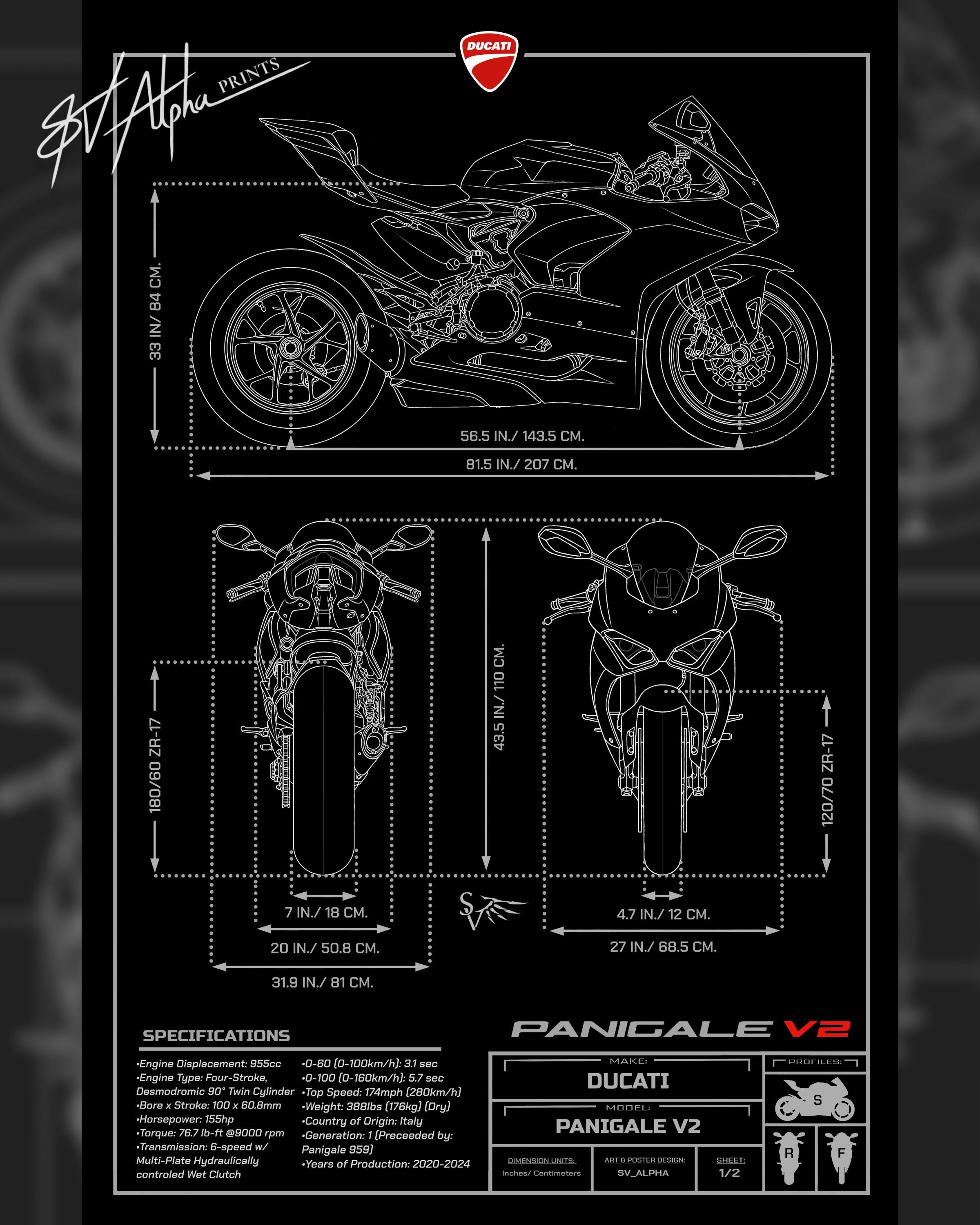 Ducati Panigale V2 (2020) Informational Blueprint - Motorcycle Poster ...
