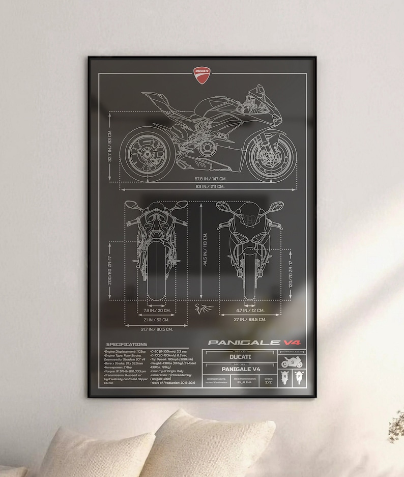 Ducati Panigale V4 (2018) Informational Blueprint - Motorcycle Poster ...