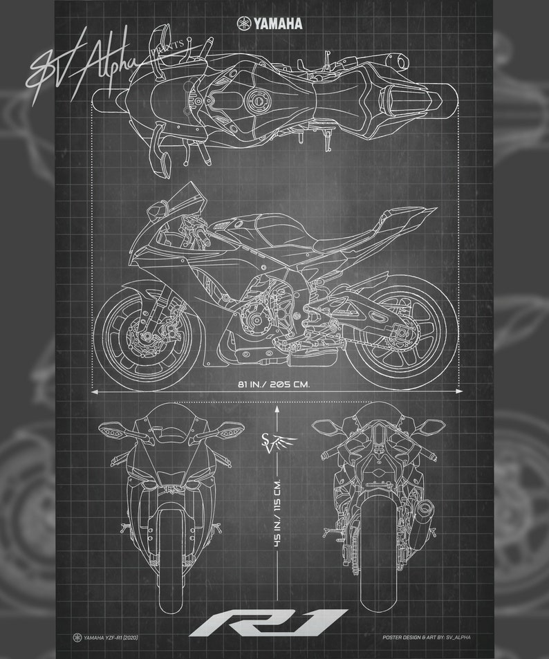Yamaha YZF-R1 (2020) Minimalistic Blueprint - Motorcycle Poster - Etsy