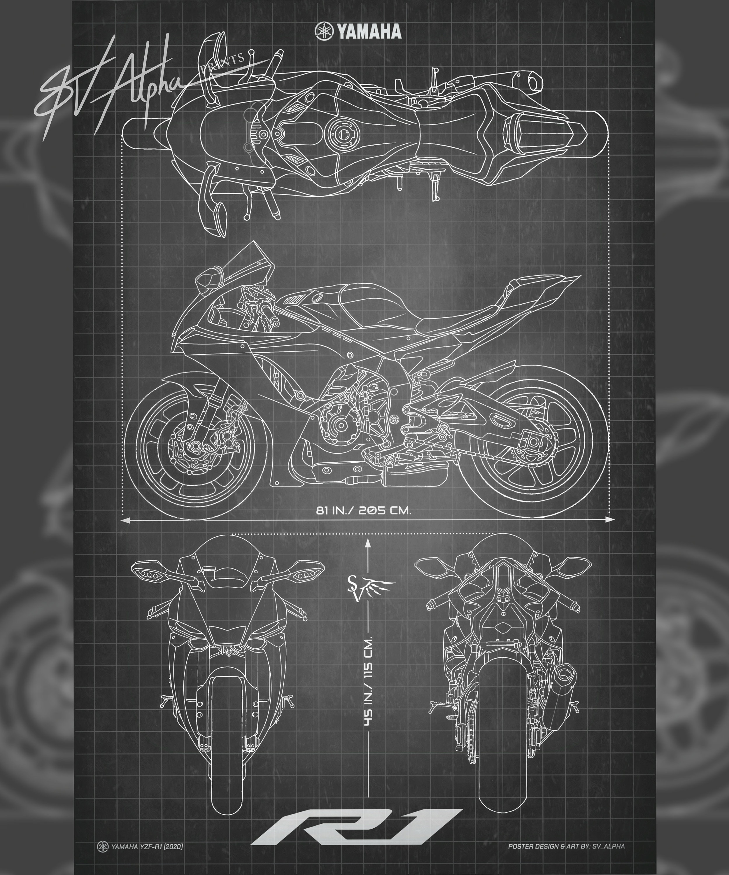 Yamaha YZF-R1 (2020) Minimalistic Blueprint - Motorcycle Poster - Etsy
