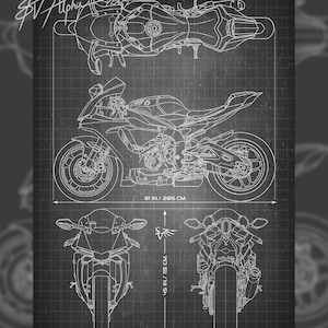 Yamaha YZF-R1 (2015) Minimalistic Blueprint - Motorcycle Poster - Etsy