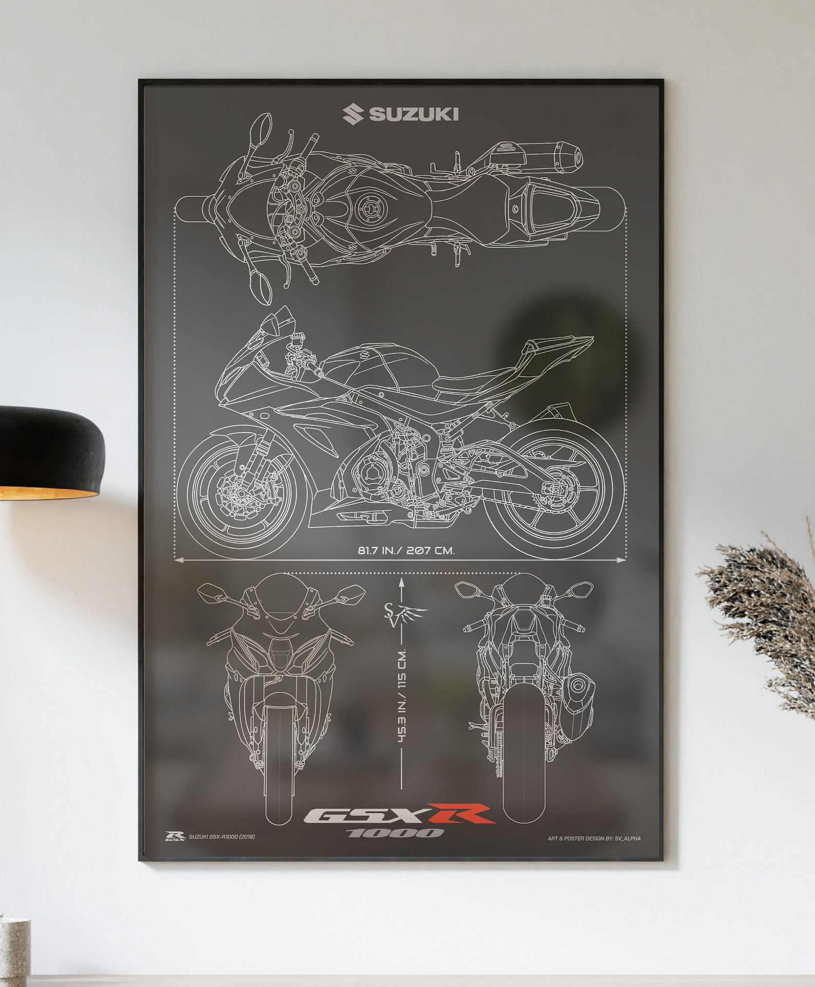 Suzuki GSX-R1000 (2019) Minimalistic Blueprint - Motorcycle Poster - Etsy