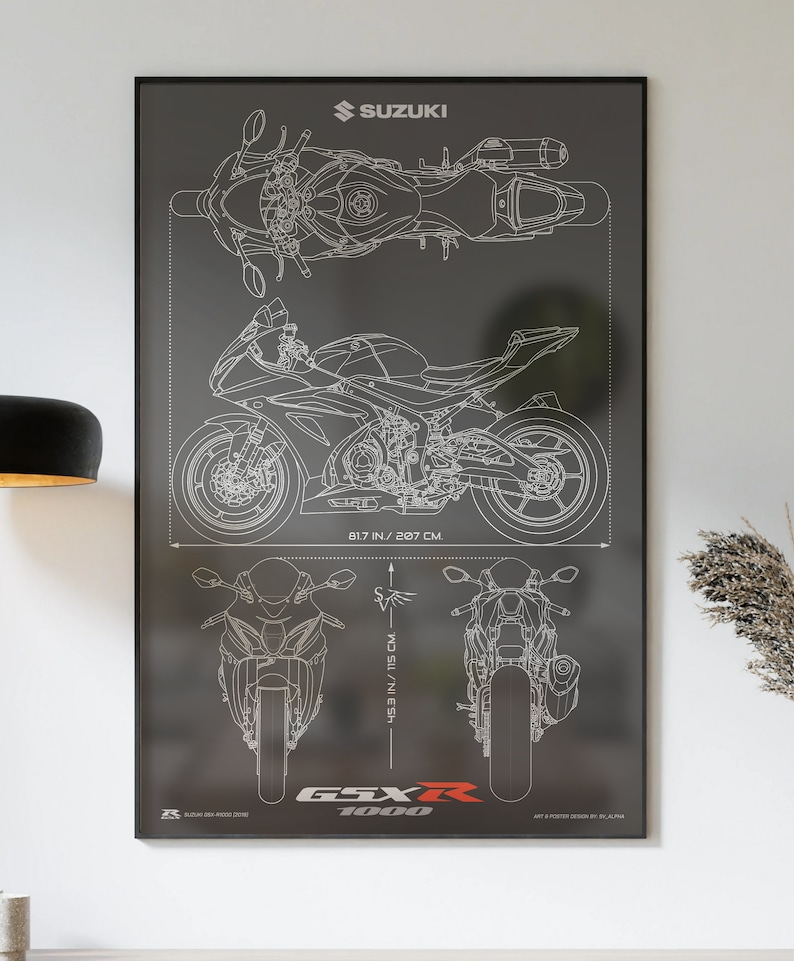 Suzuki GSX-R1000 (2019) Minimalistic Blueprint - Motorcycle Poster - Etsy