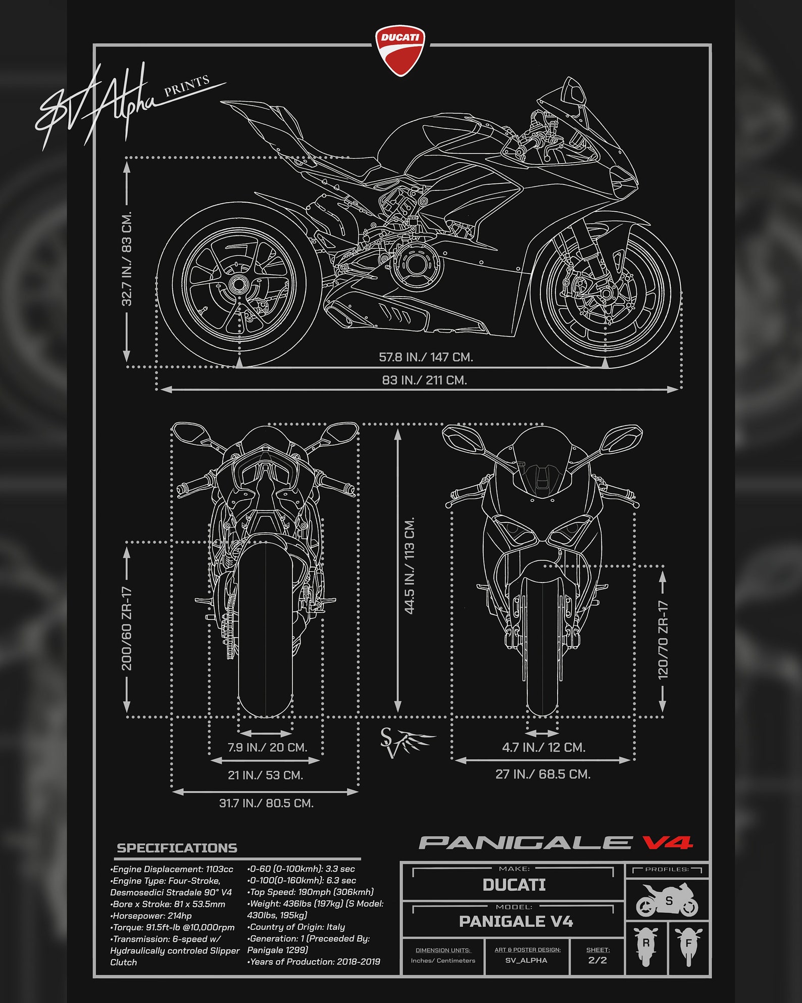 Ducati Panigale V4 2018 Informational Blueprint Motorcycle Poster - Etsy