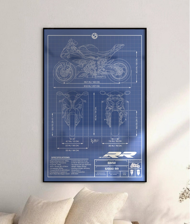BMW S1000RR (2019) Informational Blueprint - Motorcycle Poster - Etsy