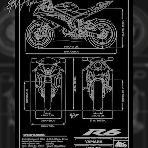 Yamaha YZF-R6 (2013) Informational Blueprint - Motorcycle Poster - Etsy