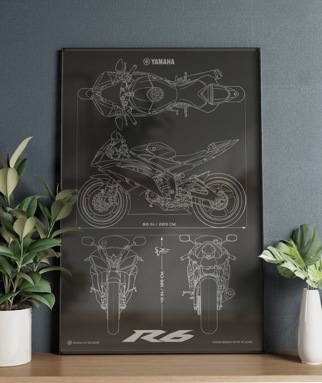 Yamaha YZF-R6 (2013) Minimalistic Blueprint - Motorcycle Poster - Etsy