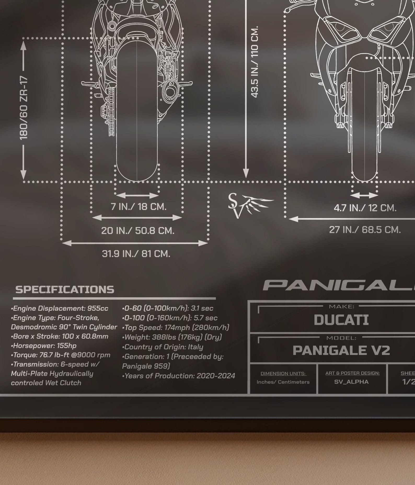 Ducati Panigale V2 (2020) Informational Blueprint - Motorcycle Poster ...
