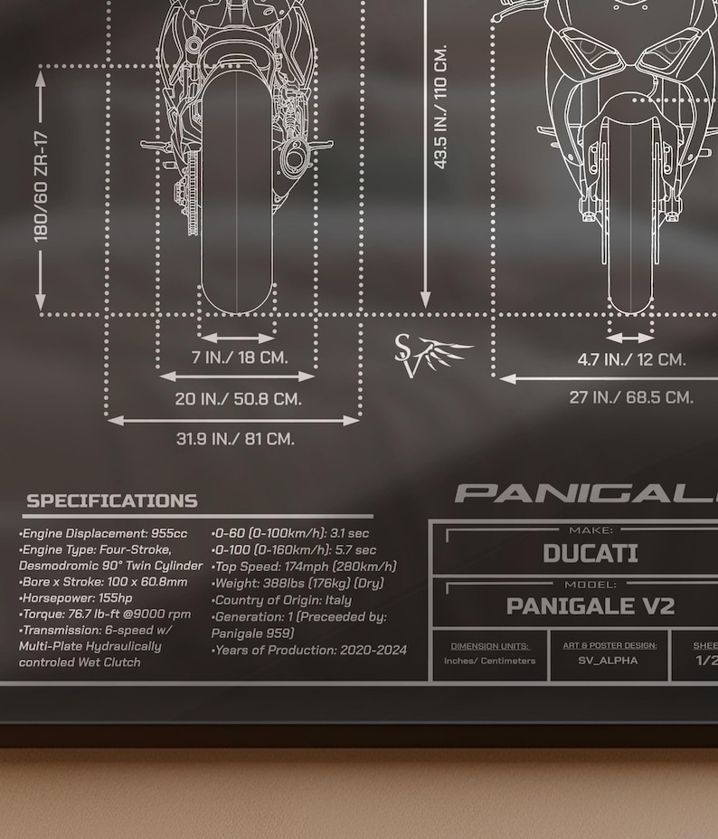 Ducati Panigale V2 (2020) Informational Blueprint - Motorcycle Poster ...