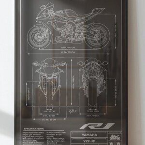Yamaha YZF-R1 (2015) Informational Blueprint - Motorcycle Poster - Etsy