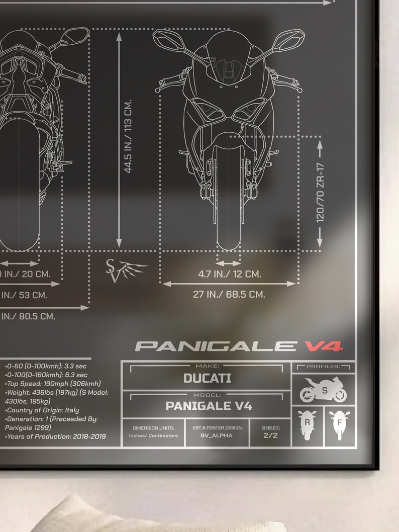 Ducati Panigale V4 2018 Informational Blueprint Motorcycle Poster - Etsy