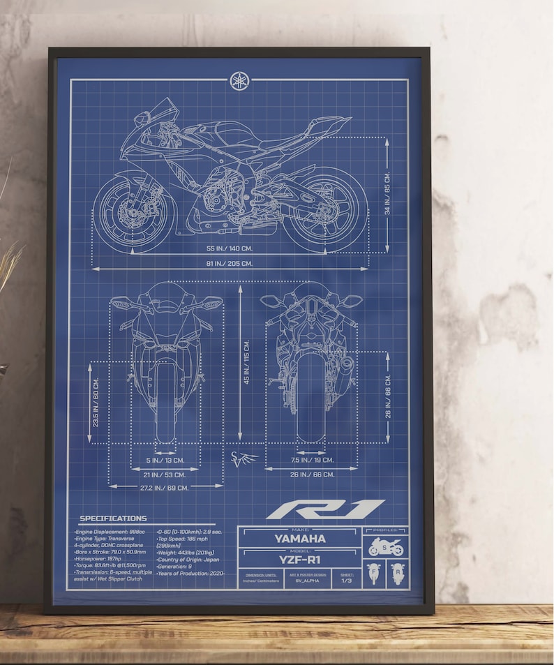 Yamaha YZF-R1 (2020) Informational Blueprint - Motorcycle Poster - Etsy