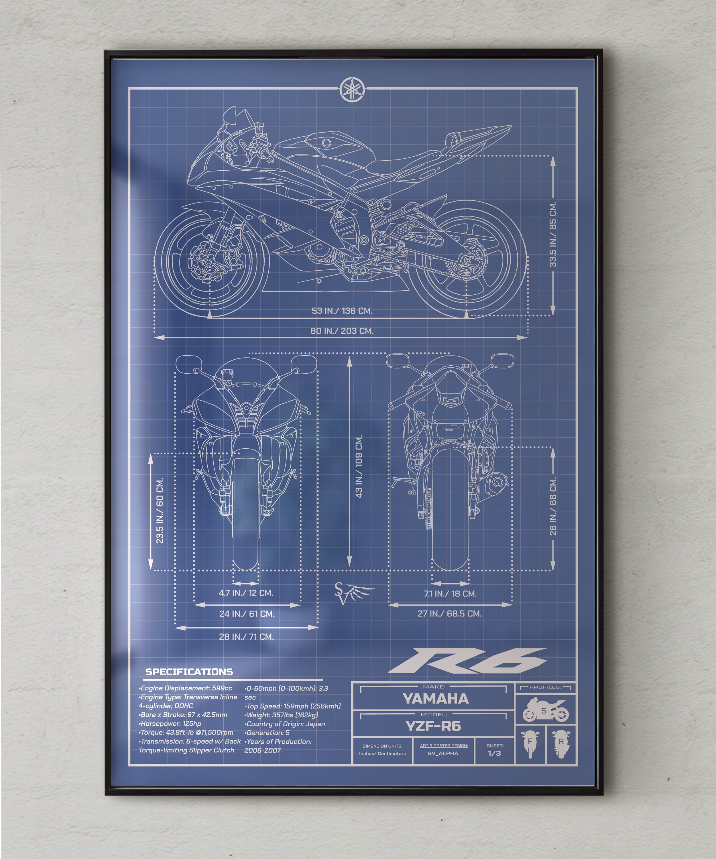 Yamaha YZF-R6 (2006) Informational Blueprint - Motorcycle Poster - Etsy