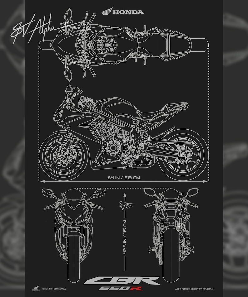 Honda CBR 650R (2020) Minimalistic Blueprint - Motorcycle Poster - Etsy