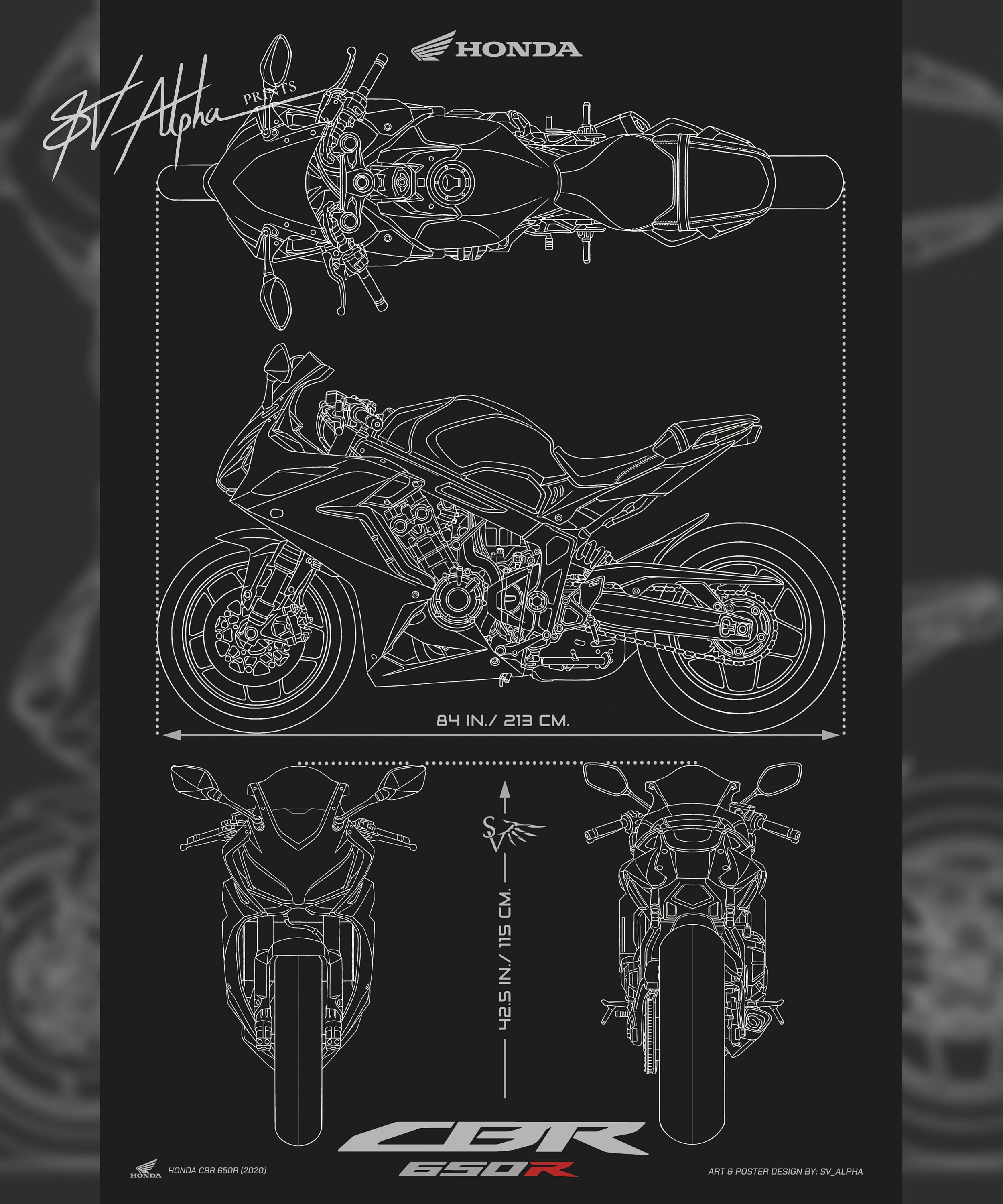 Honda CBR 650R (2020) Minimalistic Blueprint - Motorcycle Poster - Etsy