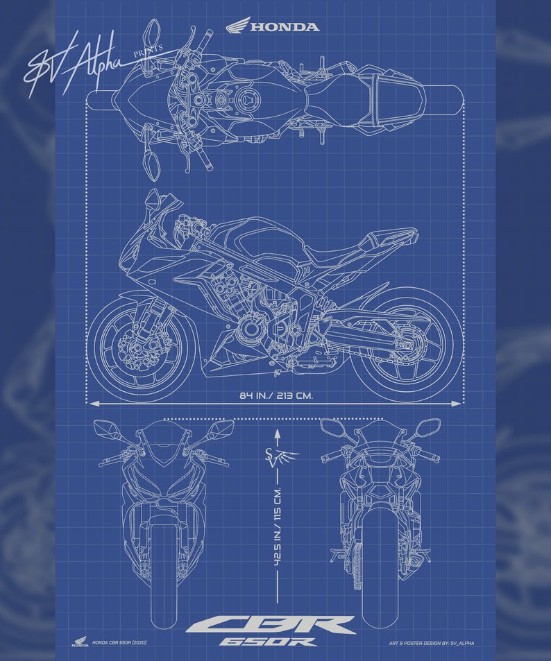 Honda CBR 650R (2020) Minimalistic Blueprint - Motorcycle Poster - Etsy