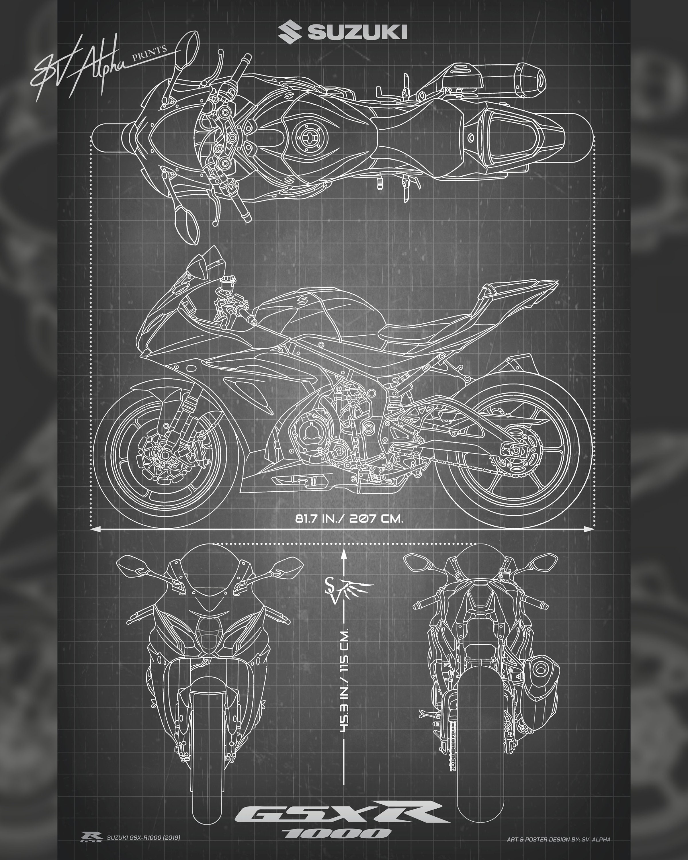 Suzuki GSX-R1000 (2019) Minimalistic Blueprint - Motorcycle Poster - Etsy