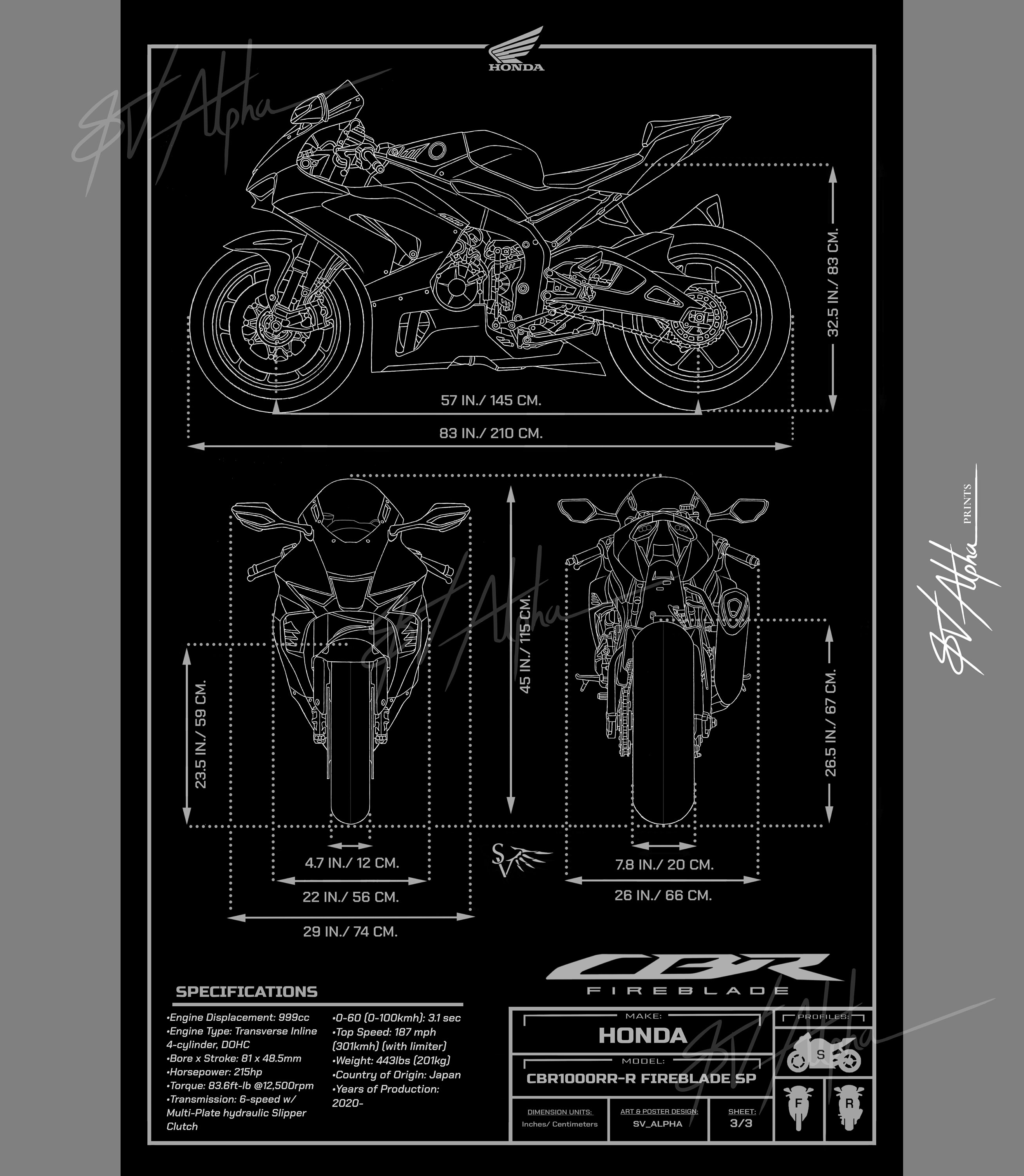 Honda CBR1000RR-R Fireblade SP 2021 Blueprint Info Poster - Etsy