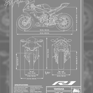 Yamaha YZF-R1 (2015) Informational Blueprint - Motorcycle Poster - Etsy