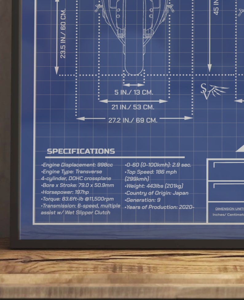 Yamaha YZF-R1 (2020) Informational Blueprint - Motorcycle Poster - Etsy