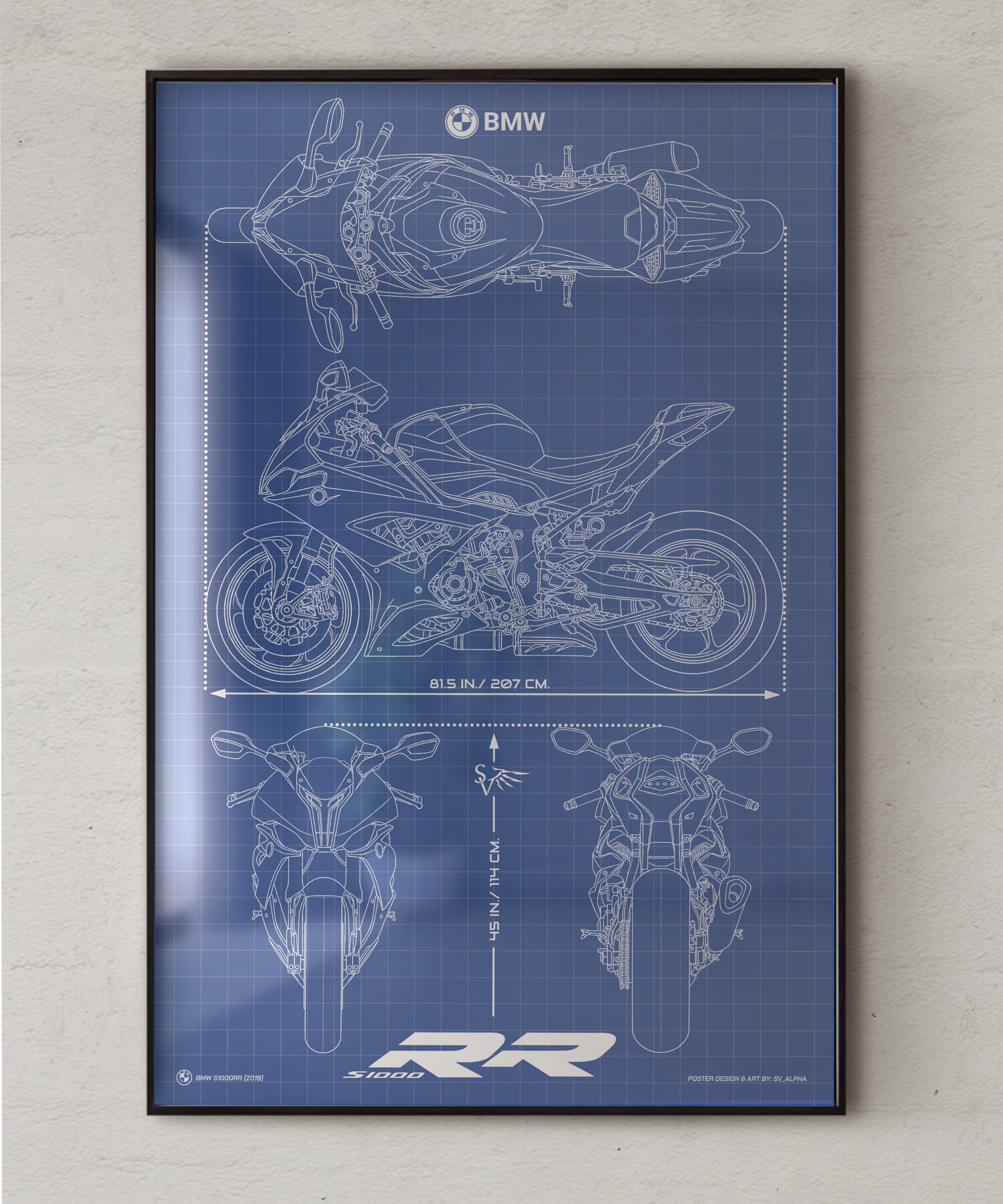 BMW S1000RR (2019) Minimalistic Blueprint - Motorcycle Poster - Etsy