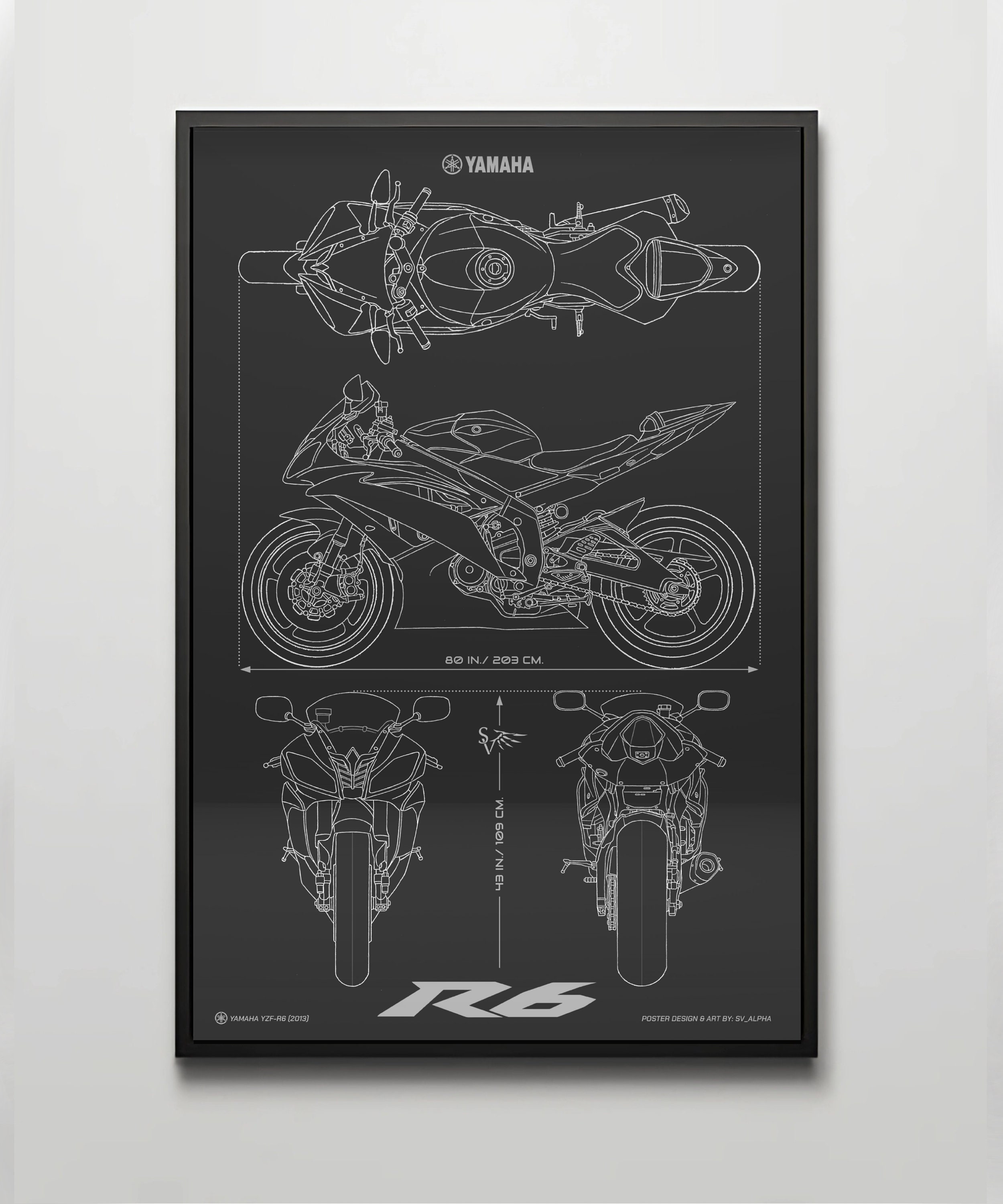 Yamaha YZF-R6 (2013) Minimalistic Blueprint - Motorcycle Poster - Etsy
