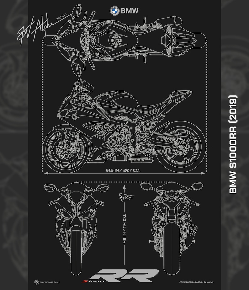 BMW S1000RR (2019) Minimalistic Blueprint - Motorcycle Poster - Etsy