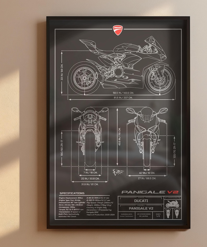 Ducati Panigale V2 (2020) Informational Blueprint - Motorcycle Poster ...