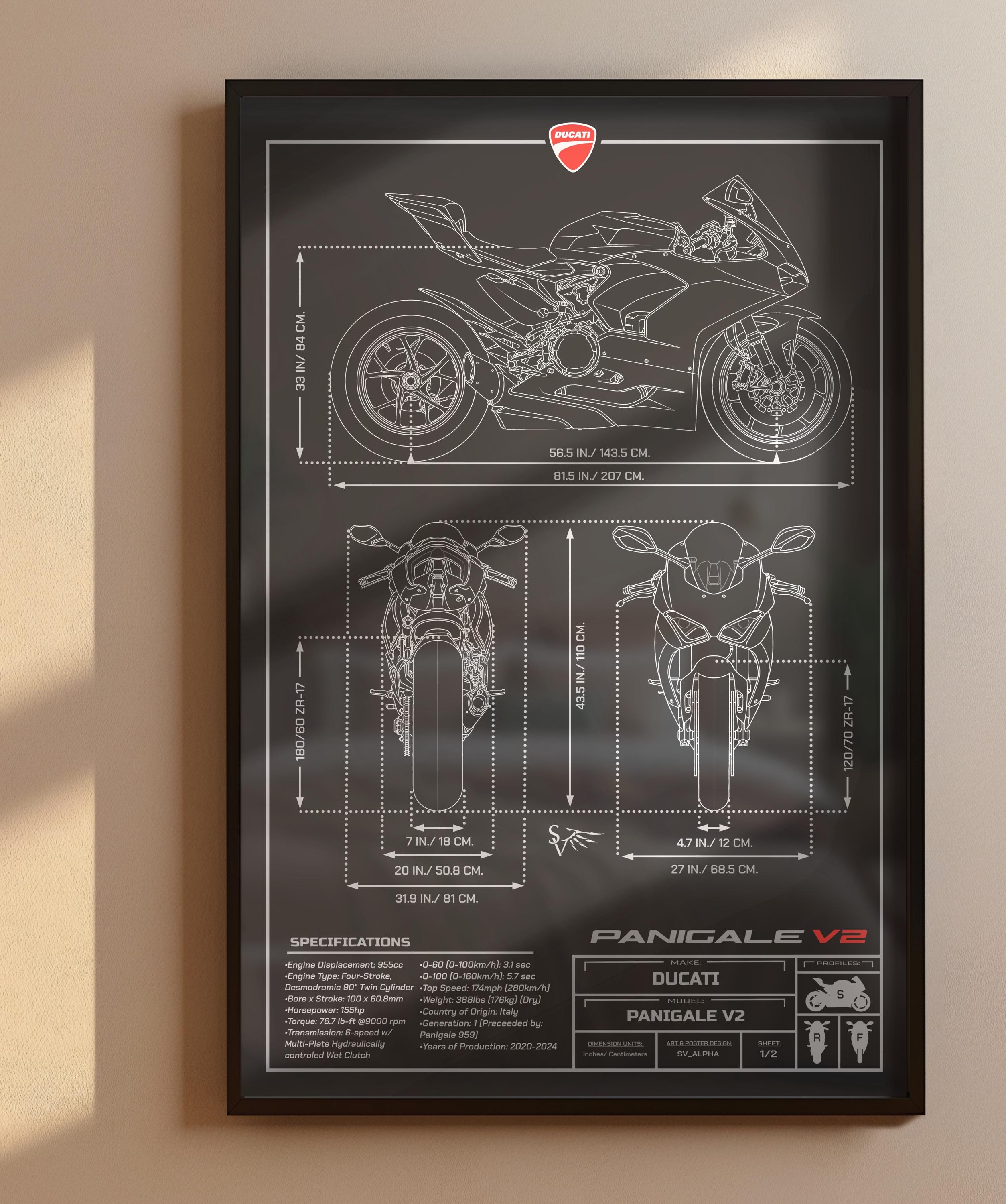 Ducati Panigale V2 (2020) Informational Blueprint - Motorcycle Poster ...