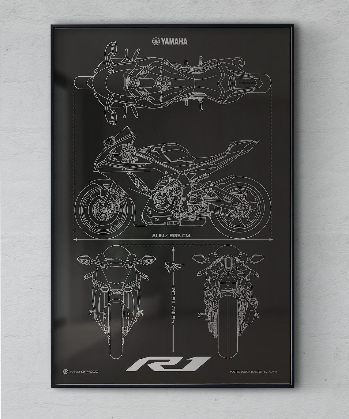 Yamaha YZF-R1 (2020) Minimalistic Blueprint - Motorcycle Poster - Etsy