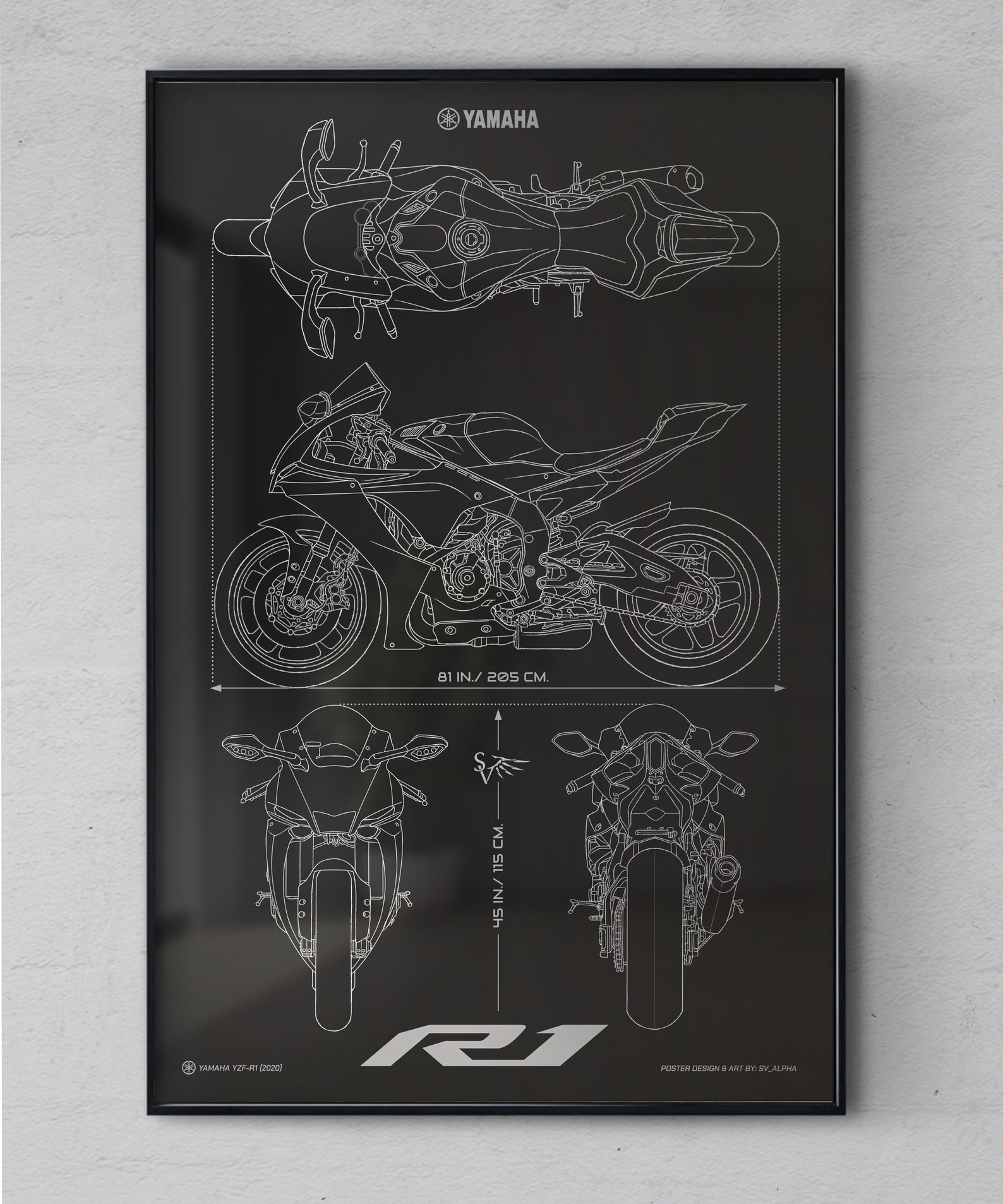 Yamaha YZF-R1 (2020) Minimalistic Blueprint - Motorcycle Poster - Etsy