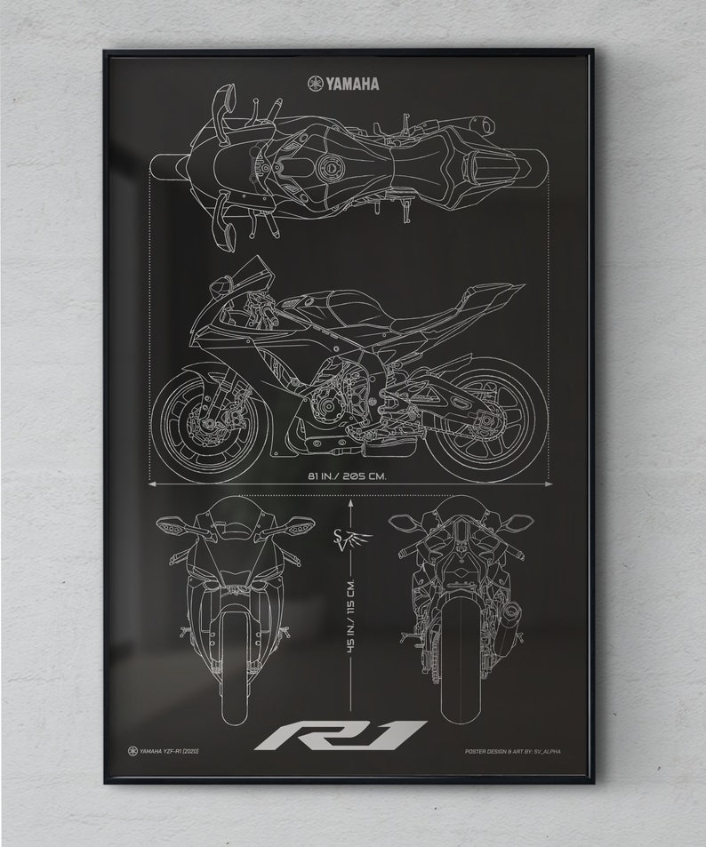 Yamaha YZF-R1 (2020) Minimalistic Blueprint - Motorcycle Poster - Etsy