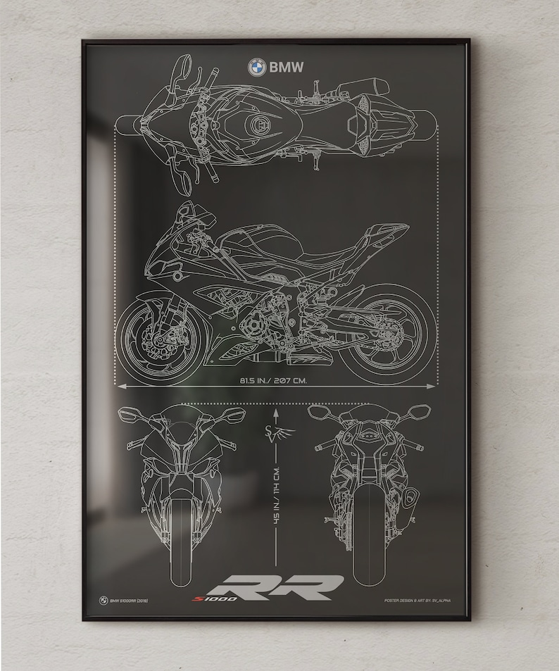 BMW S1000RR (2019) Minimalistic Blueprint - Motorcycle Poster - Etsy