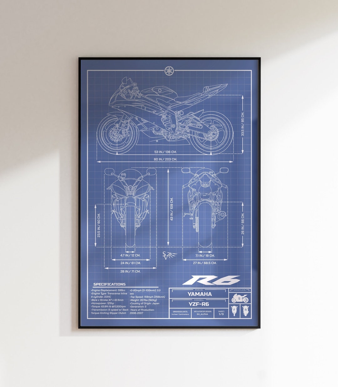 Yamaha YZF-R6 (2006) Informational Blueprint - Motorcycle Poster - Etsy