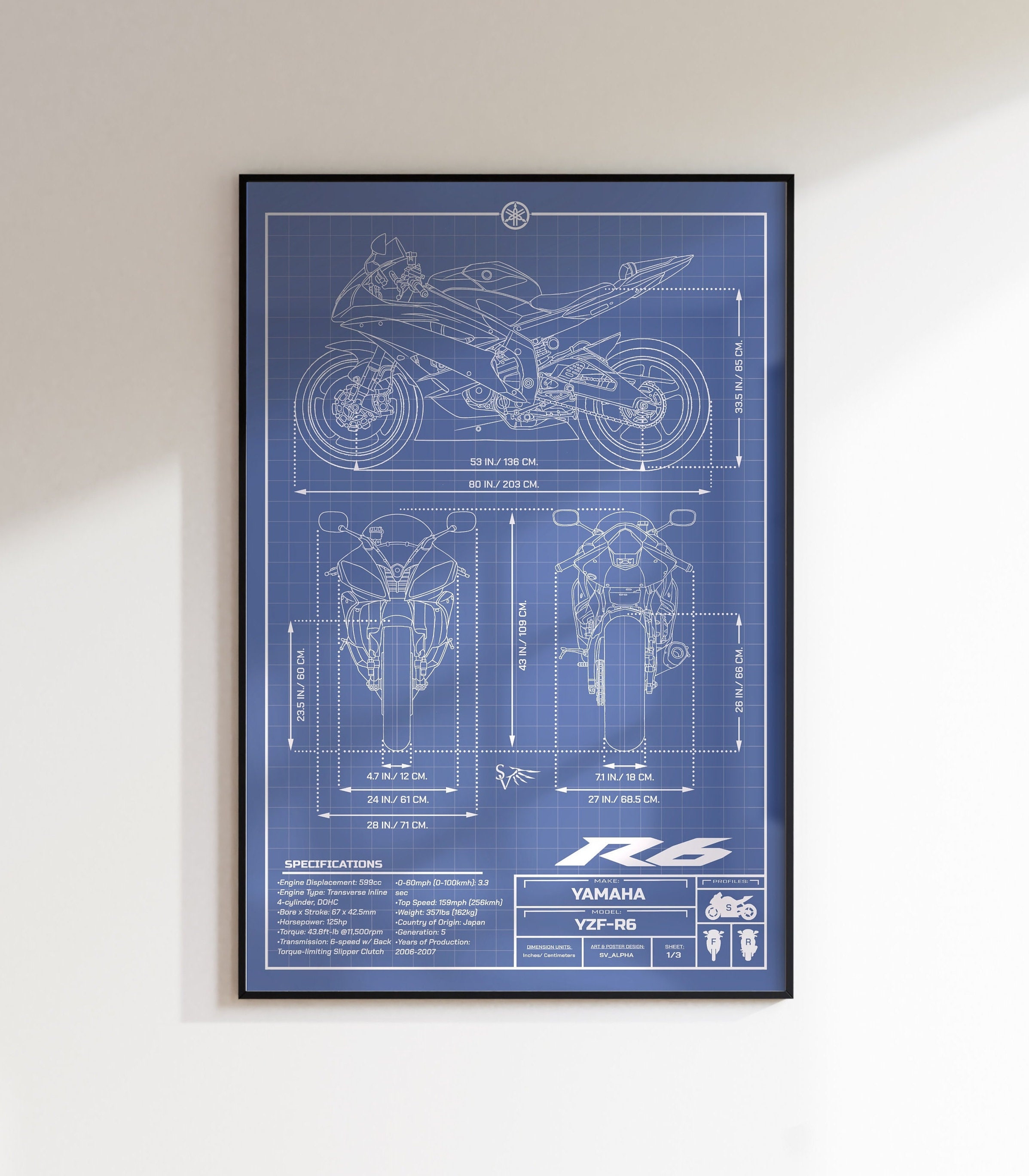 Yamaha YZF-R6 (2006) Informational Blueprint - Motorcycle Poster - Etsy