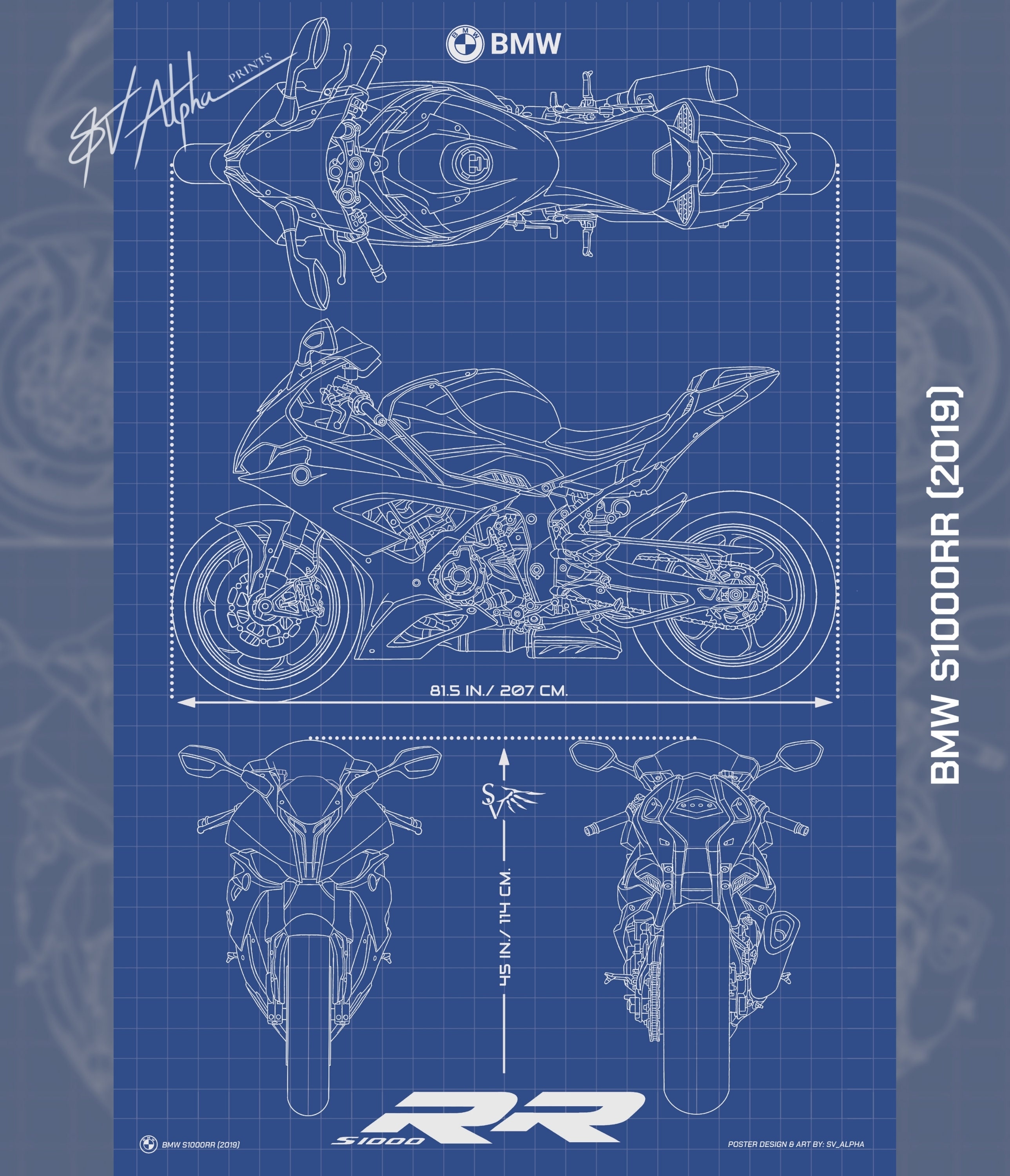 BMW S1000RR (2019) Minimalistic Blueprint - Motorcycle Poster - Etsy