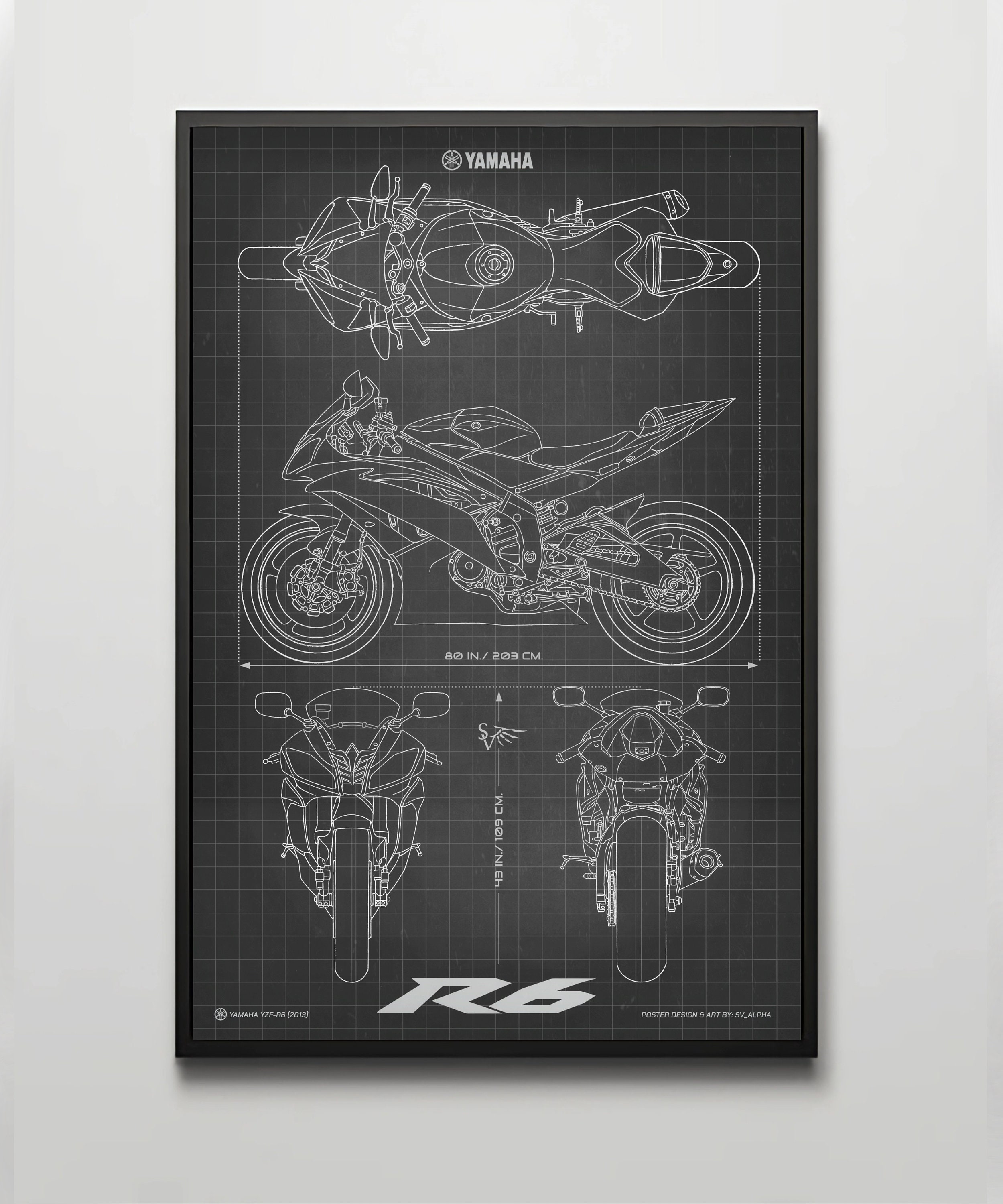 Yamaha YZF-R6 (2013) Minimalistic Blueprint - Motorcycle Poster - Etsy