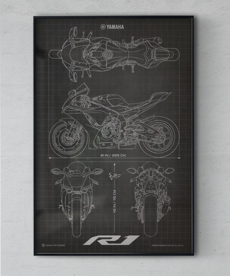 Yamaha YZF-R1 (2020) Minimalistic Blueprint - Motorcycle Poster - Etsy