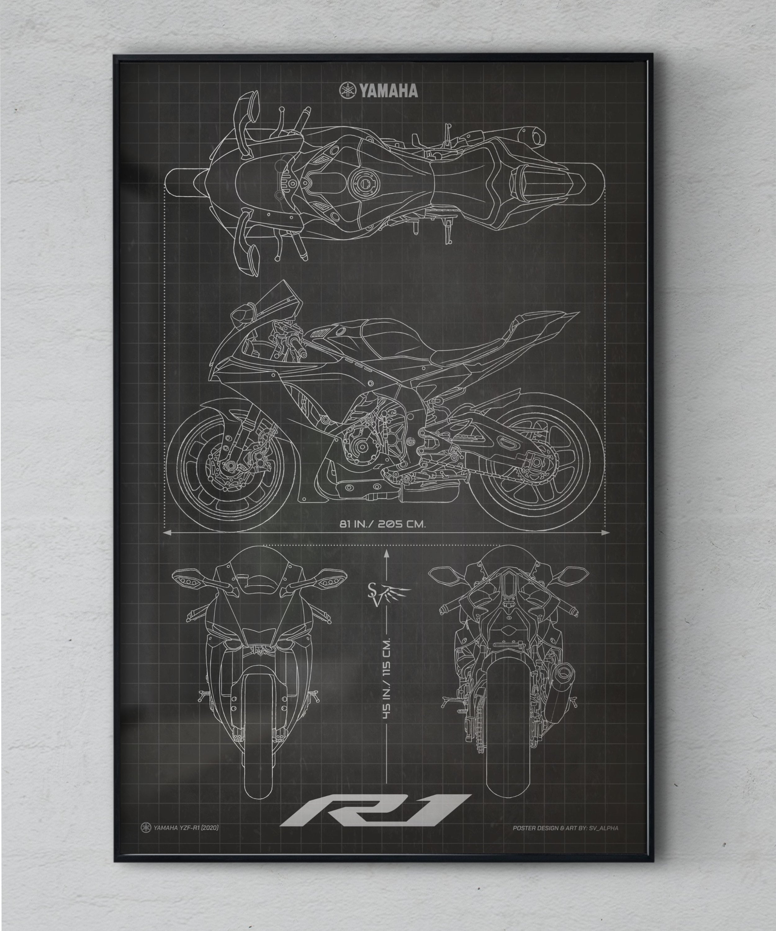 Yamaha YZF-R1 (2020) Minimalistic Blueprint - Motorcycle Poster - Etsy
