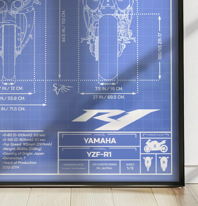 Yamaha YZF-R1 2012 Informational Blueprint Motorcycle Poster - Etsy