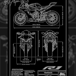 Yamaha YZF-R1 (2015) Informational Blueprint - Motorcycle Poster - Etsy